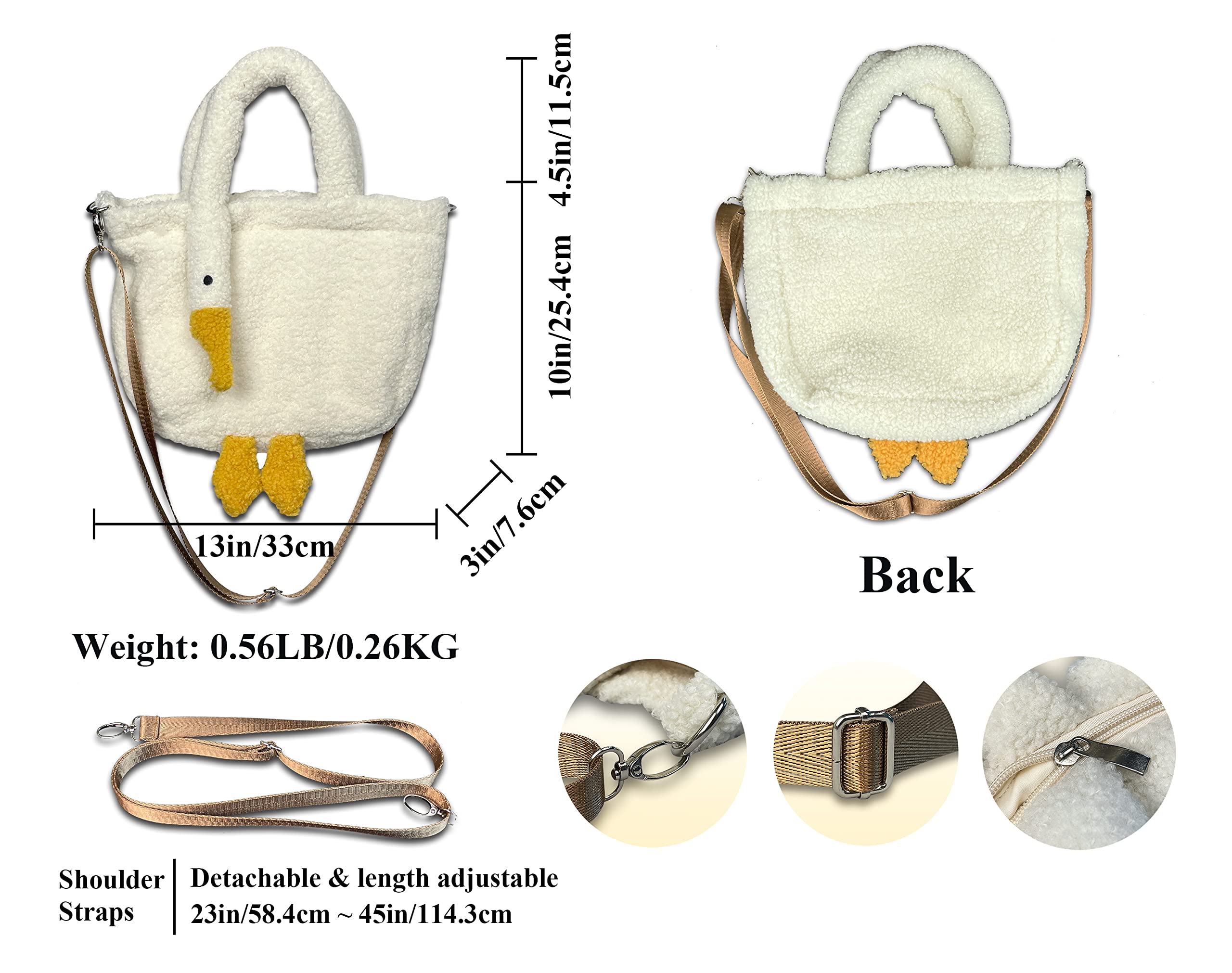 XACKWUERO Women Cute Plush Goose Bag Funny Novelty Goose Purse Tote Handbag Shoulder Shopper Bag (Shoulder)