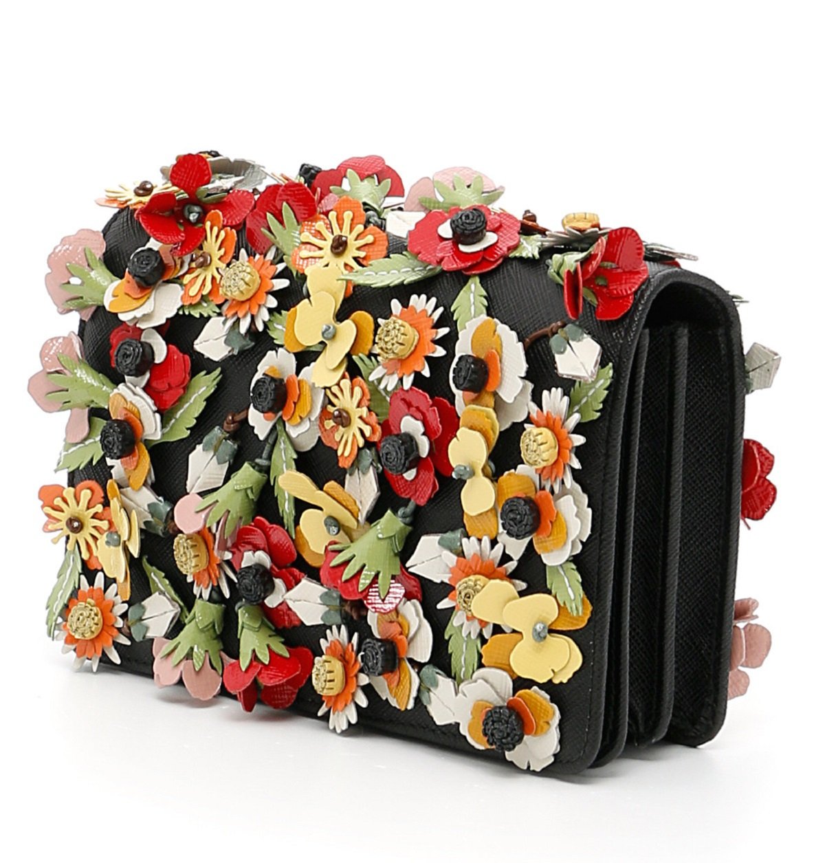 Prada Saffiano Garden Floral Applique Misto Designer Crossbody Bag for Women 1BP006