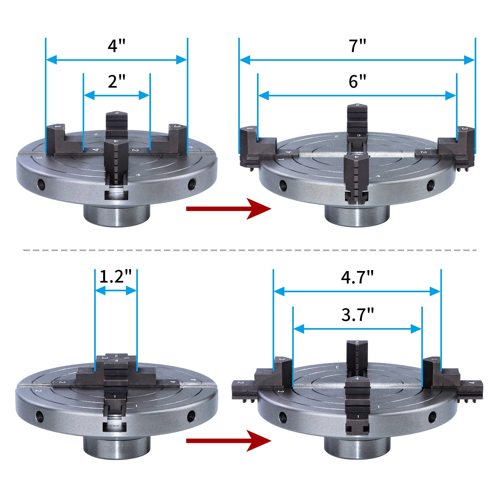 DEEFIINE 6 Inch Wood Lathe Chuck Set 1" x 8 tpi, Self Centering 4 Jaw Wood Turning Chuck