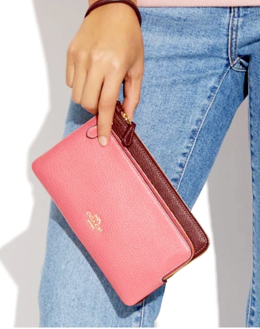 Coach Women Double Corner Zip Wallet Wristlet Pebbled Leather Style No.C7388