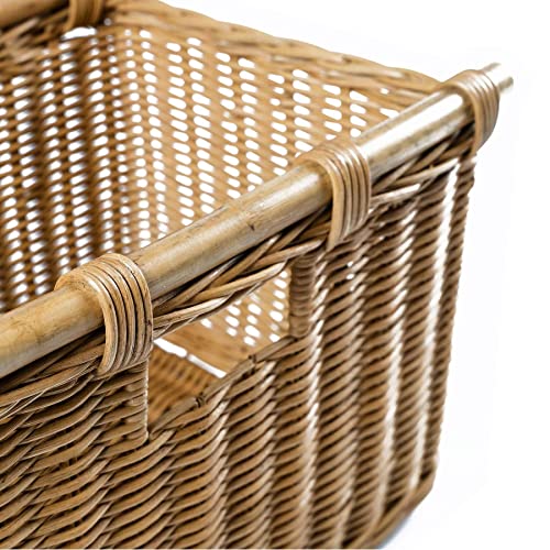 The Basket Lady Tall Narrow Wicker Storage Basket, Medium, 18 in L x 12 in W x 11 in H, Sandstone