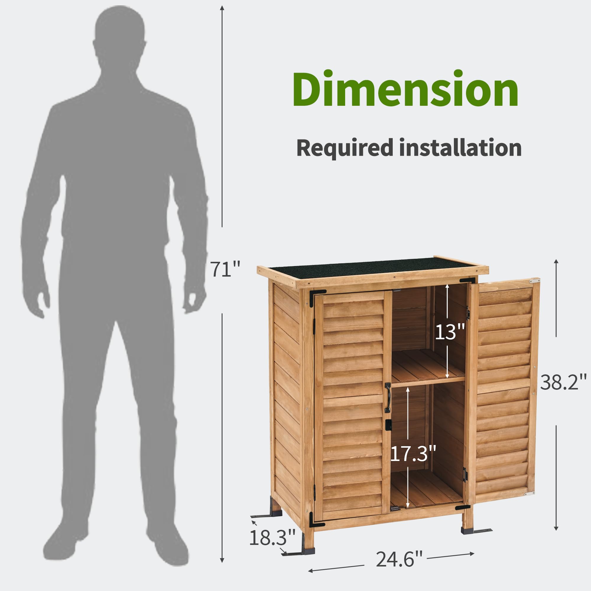 MCombo Outdoor Wood Storage Cabinet, Small Size Garden Wooden Tool Shed with Double Doors, Outside Tools Cabinet for Backyard (24.6”x 18.3”x38.2”) 0985 (Yellow)
