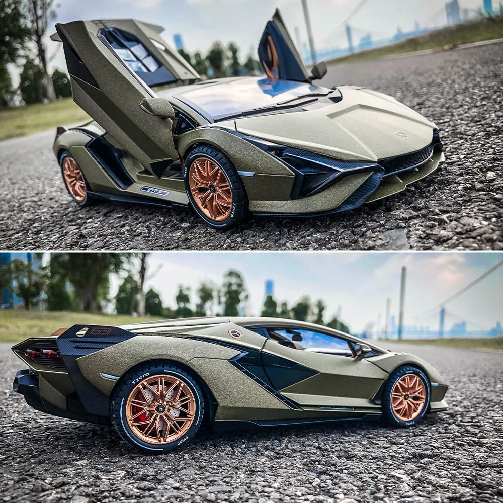 WAKAKAC Compatible for 1/18 Scale Sian Die-cast Model Car with Sound and Light Pull Back Collection Toy Car for Boys Adult(Army Green)