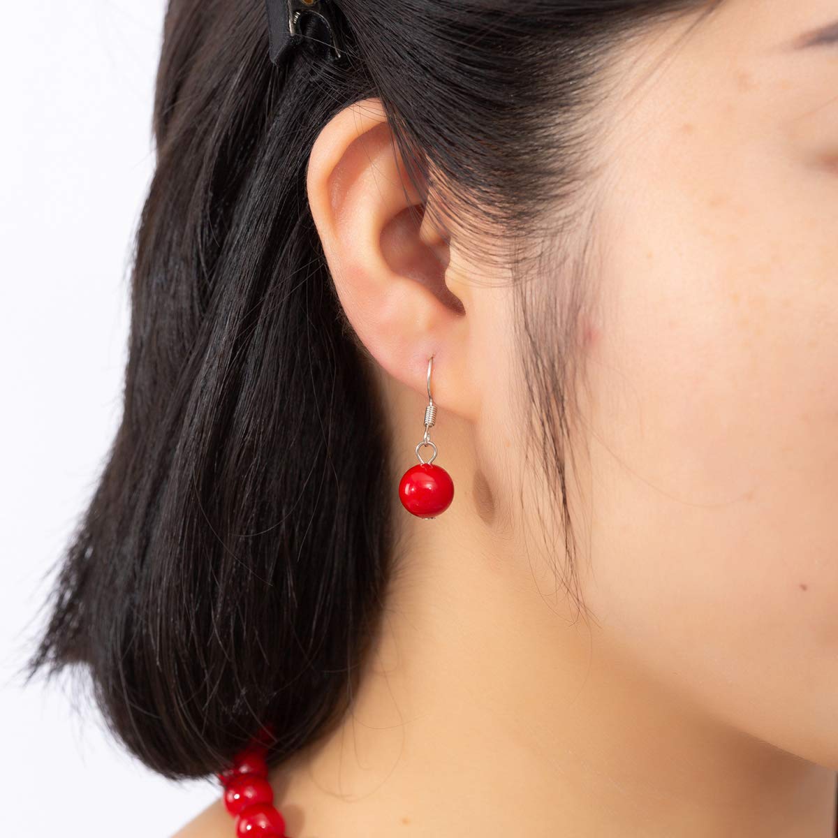 LUREME Fashion Style Pearl Elastic Necklace Bracelet Dangle Earring Set-Red(09000649-7)
