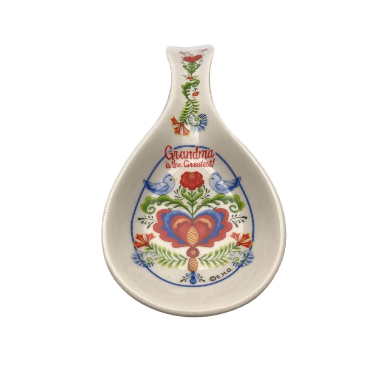 Decorative Ceramic Kitchen Spoon Rest by E.H.G | Birds Artwork "Grandma is the Greatest"