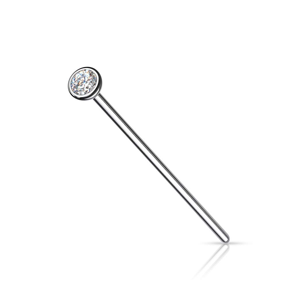 BODY DAZZ 20G-18G Bezel CZ Grade 23 Titanium Fishtail Nose Ring (18 Gauge 3mm CZ)