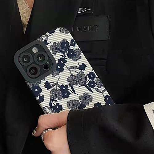 Faneiy for iPhone 14 Pro Max Case Leather Grain Cute Silicone Aesthetic Floral Women Girl Phone Case Camera Protection Shockproof Design for iPhone 14 Pro Max -6.7''