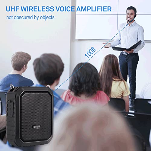 Bluetooth Voice Amplifier Wireless Mic, Waterproof Wireless Microphone and Speaker Set, 18W Personal Mic Headset for Speaking, Rechargeable Megaphone Portable Pa System for Teachers Black