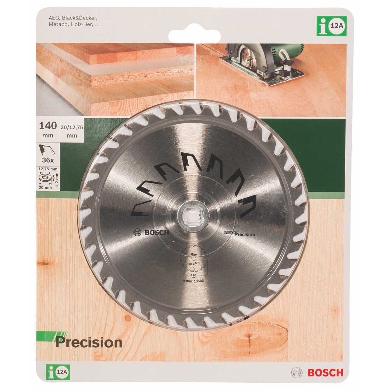 Bosch 2609256850 Precision Circular Saw Blade with 36 Teeth/Carbide/Clean Cut / 140 mm Diameter Bore with 20/12.75 mm Reduction Ring / 2.5 mm Cutting Width