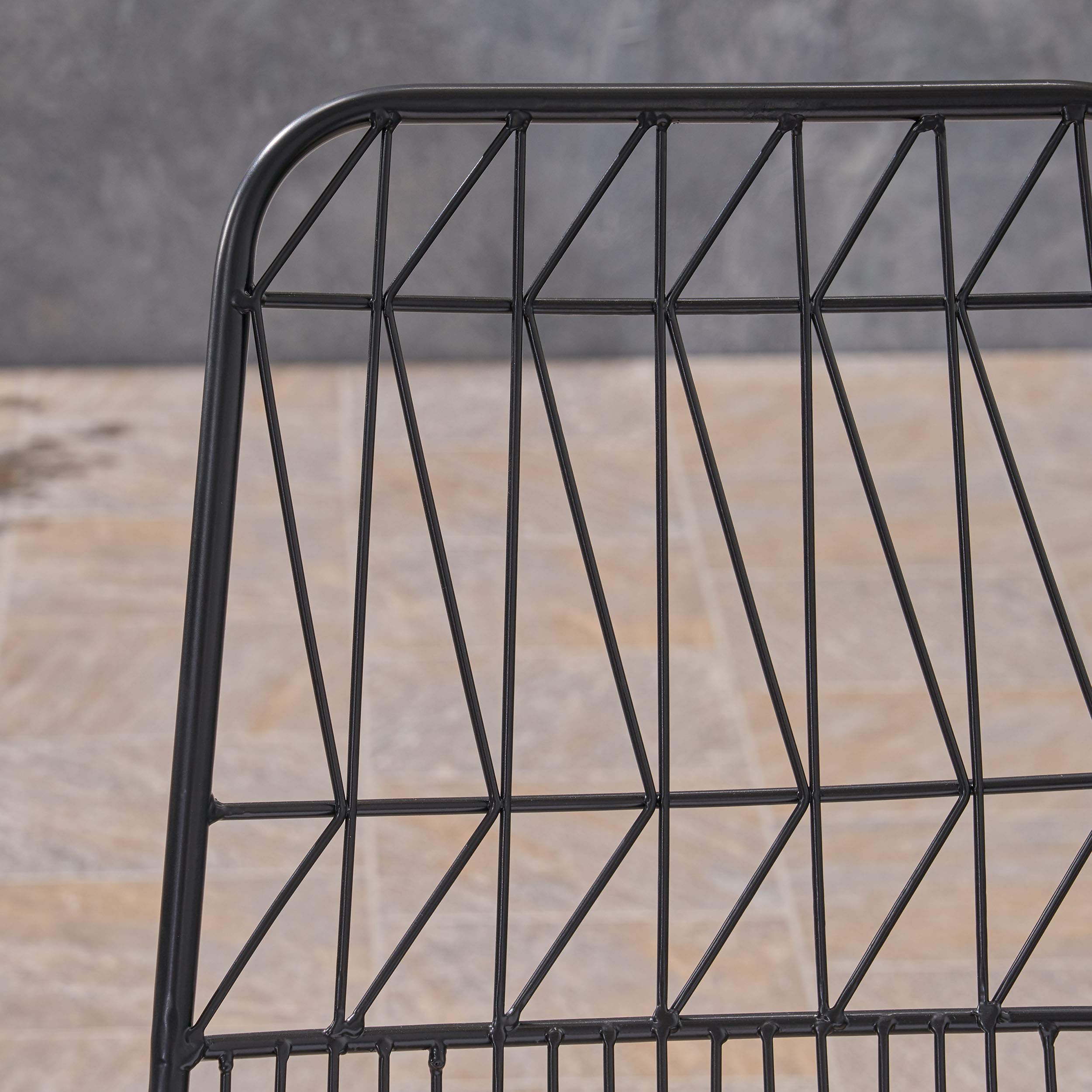 GDFStudio Outdoor Counter Stools, 26" Seats, Modern, Geometric, Black Iron Frames with Ivory Cushion (Set of 4)