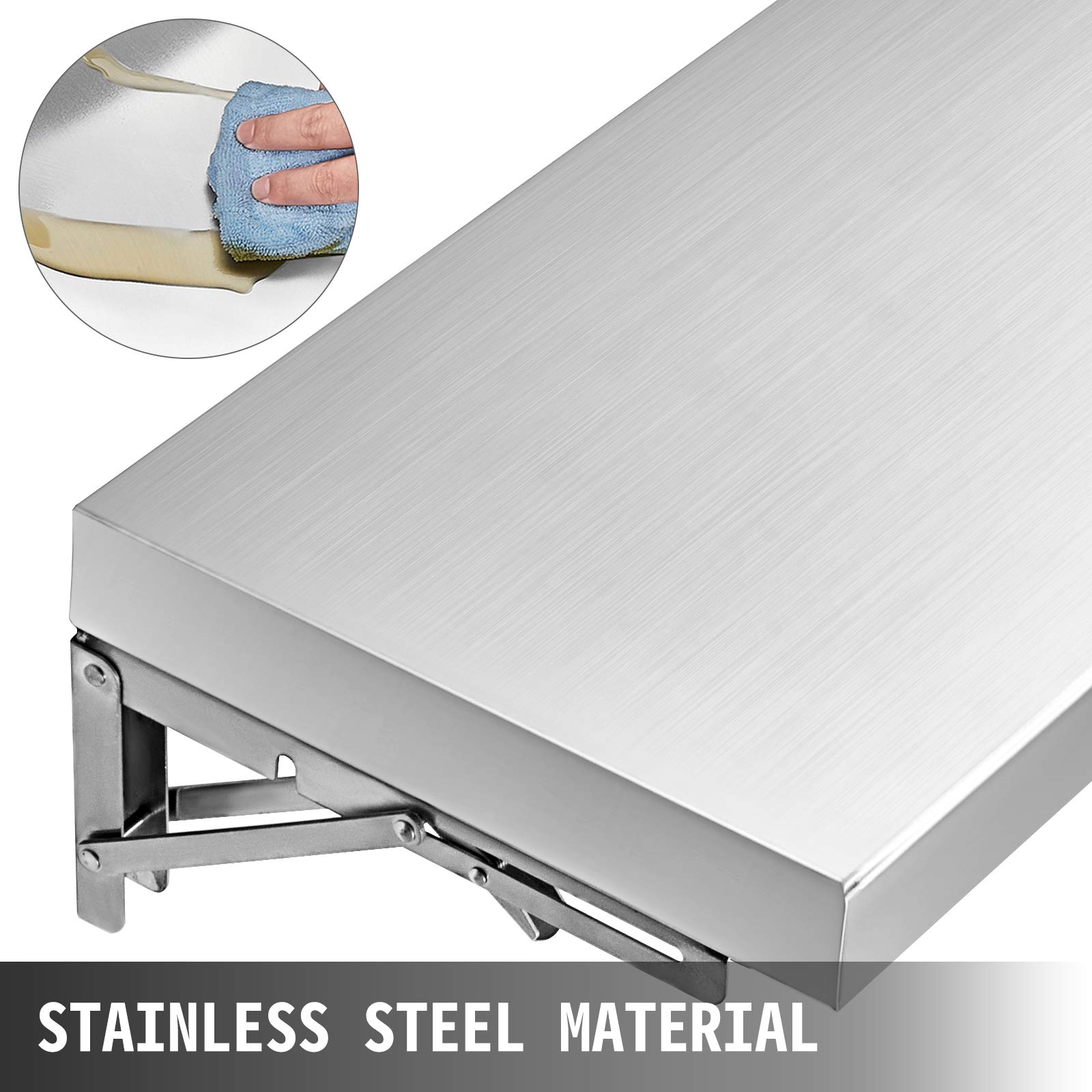 Happybuy Concession Shelf 70.8L x 11.4W Inch with Stainless Steel Frame and Surface Board for Food Trailer Serving Window