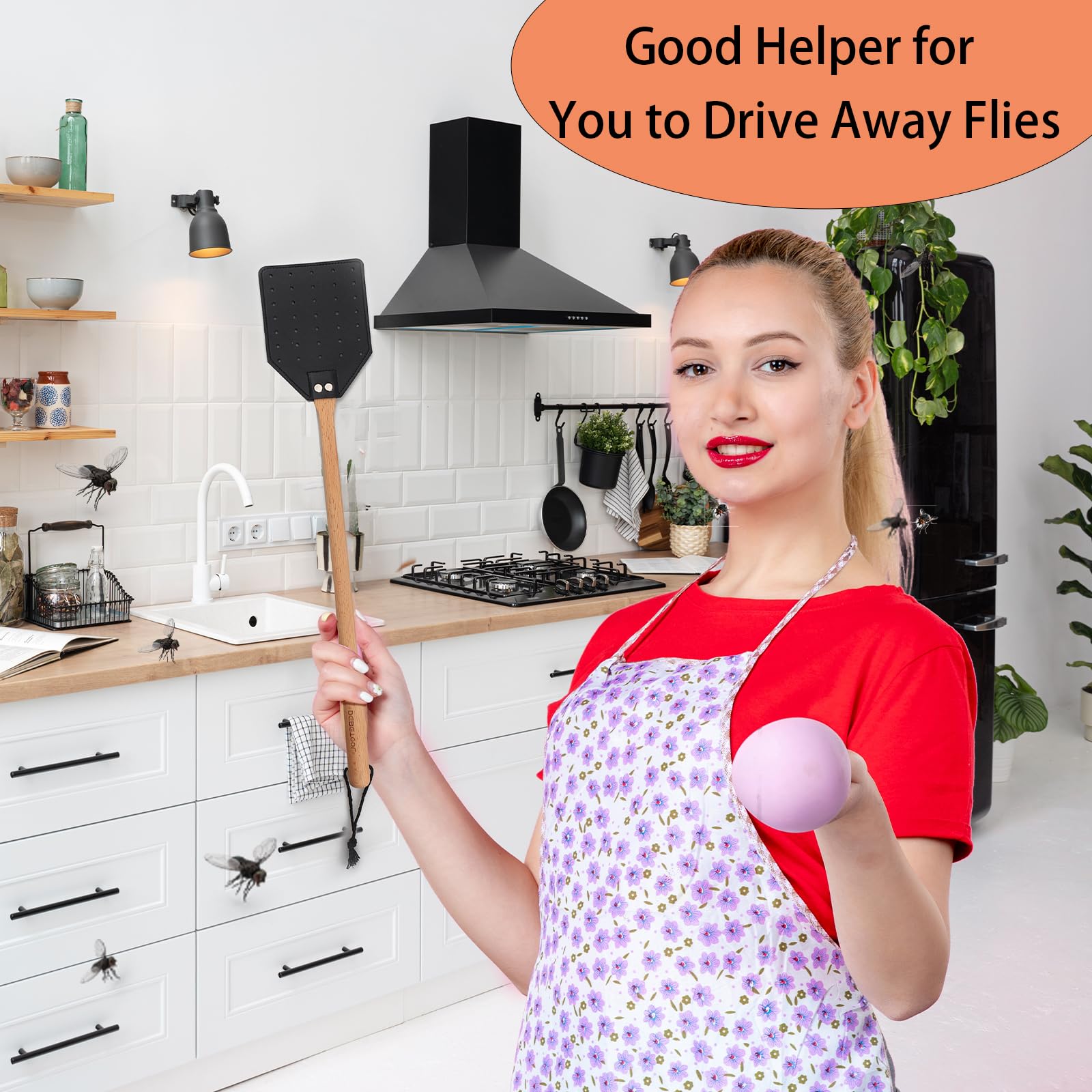 DEBETOOL 2 Pack Sturdy Leather Fly Swatter for Indoors - (19.7β)Long Handle Heavy Duty Wood Fly Swatter With Hanging Rope, Durable Fly Swatter for Outdoor Rustic Bug Swatter Flies,Mosquitoes And Bees