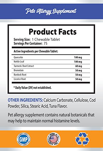 Itch Relief for Cats - Allergy Relief Pets - for Dogs and Cats - Amazing Formula - Chewy Tablets - cat Skin and Coat Supplement - 3 Bottle (225 Chews)