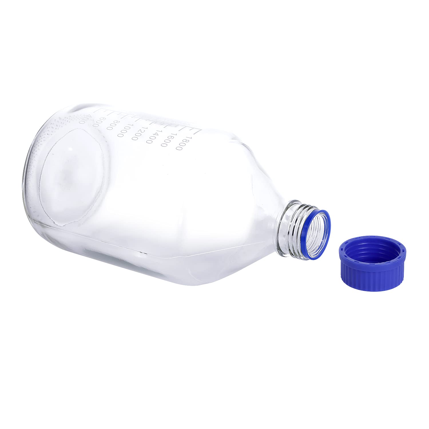 Moonetto 1 Piece 2 Liter 2000ml Graduated Round Media/Storage Glass Bottles Solvent Jars with GL45 Blue Polypropylene Screw Cap