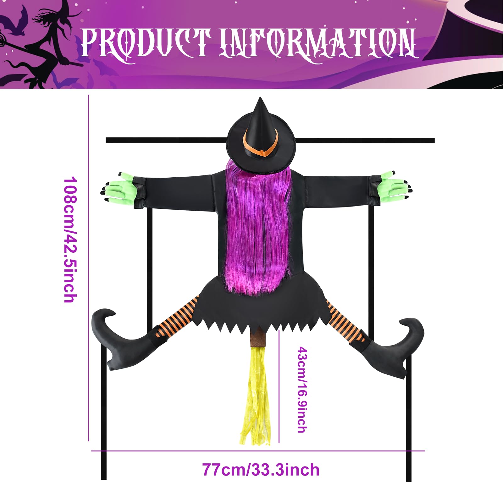 Crashing Witch into Tree for Halloween Decoration,Hanging Halloween Witch Props with Light String for Outdoor Tree Porch Garden Patio Halloween Decor Party Supplies (LED Crashing Witch)
