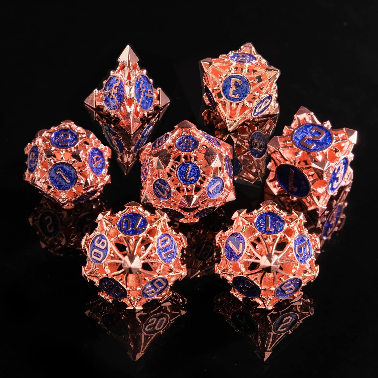 Cttasty DND Dice Set Hollow Metal Dice Set Handmade 7pcs Polyhedral Dice Set DND RPG MTG Role Playing Game Dice Set D&D Dice with Gift Case for DND Dungeons and Dragon (Bronze)