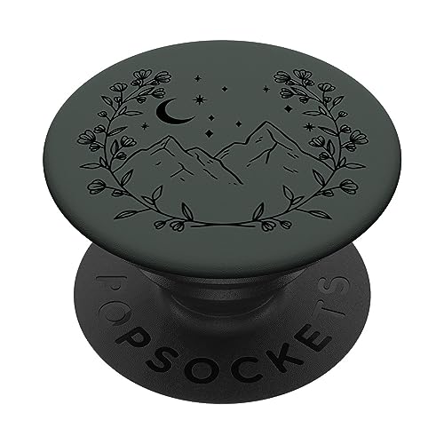 Midnight Green - Boho Chic Floral Moon Mountain PopSockets Standard PopGrip