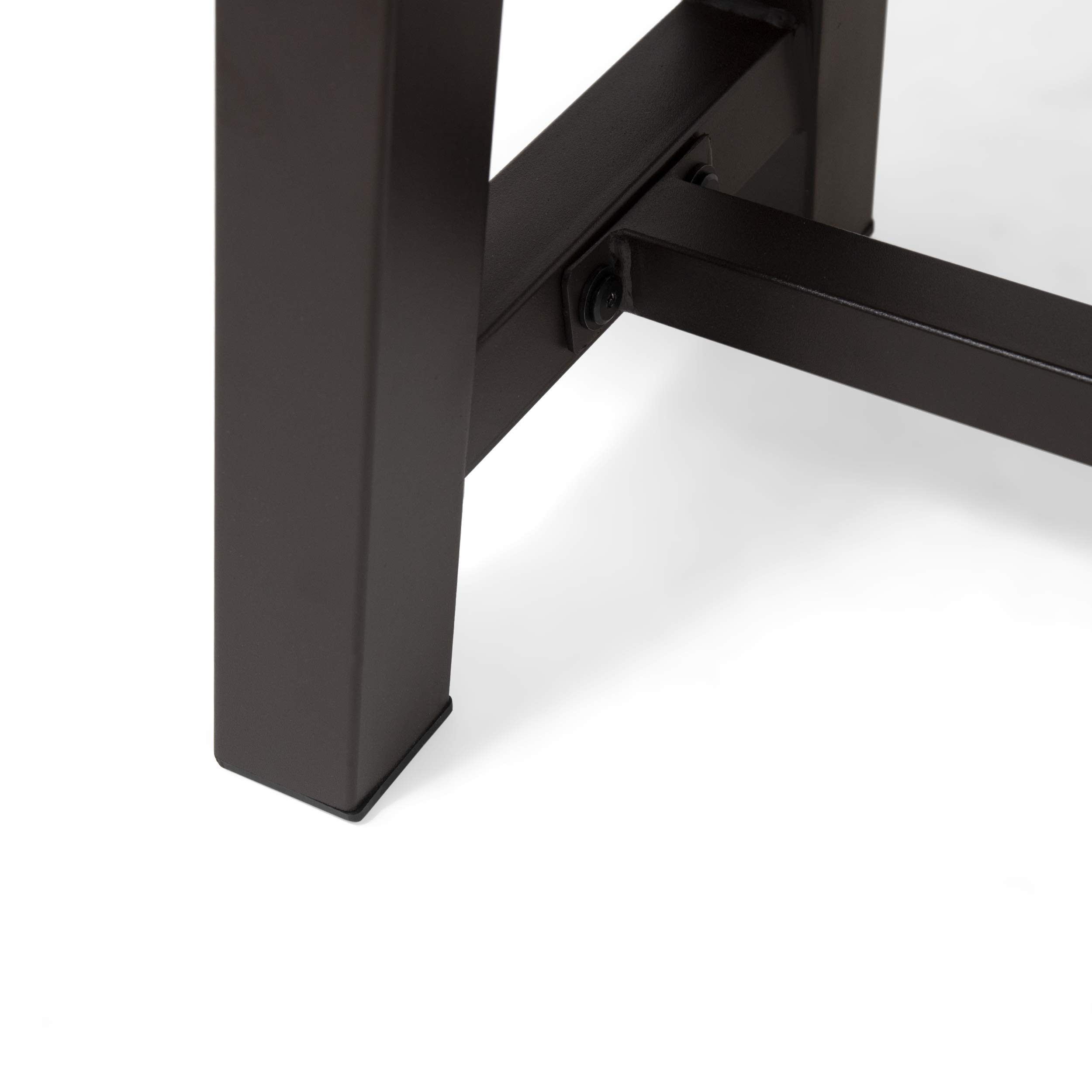 GDFStudio Outdoor Acacia Wood Bench, Sandblast Light Gray Wash and Black Metal