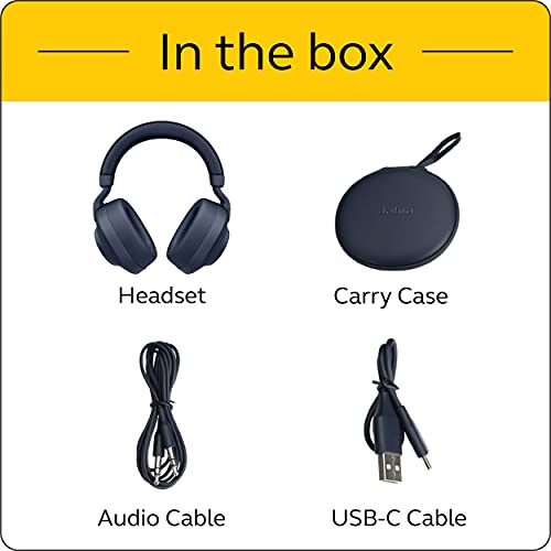 Jabra Elite 85H Wireless Noise-Canceling Headphones, Navy – Over Ear Bluetooth Headphones Compatible with iPhone and Android - Built-in Microphone, Long Battery Life - Rain and Water Resistant