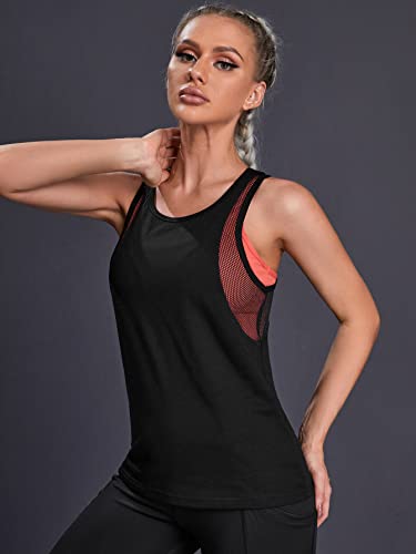 Floerns Women's Mesh Insert Sleeveless Yoga Racerback Sports Tank Top Black L
