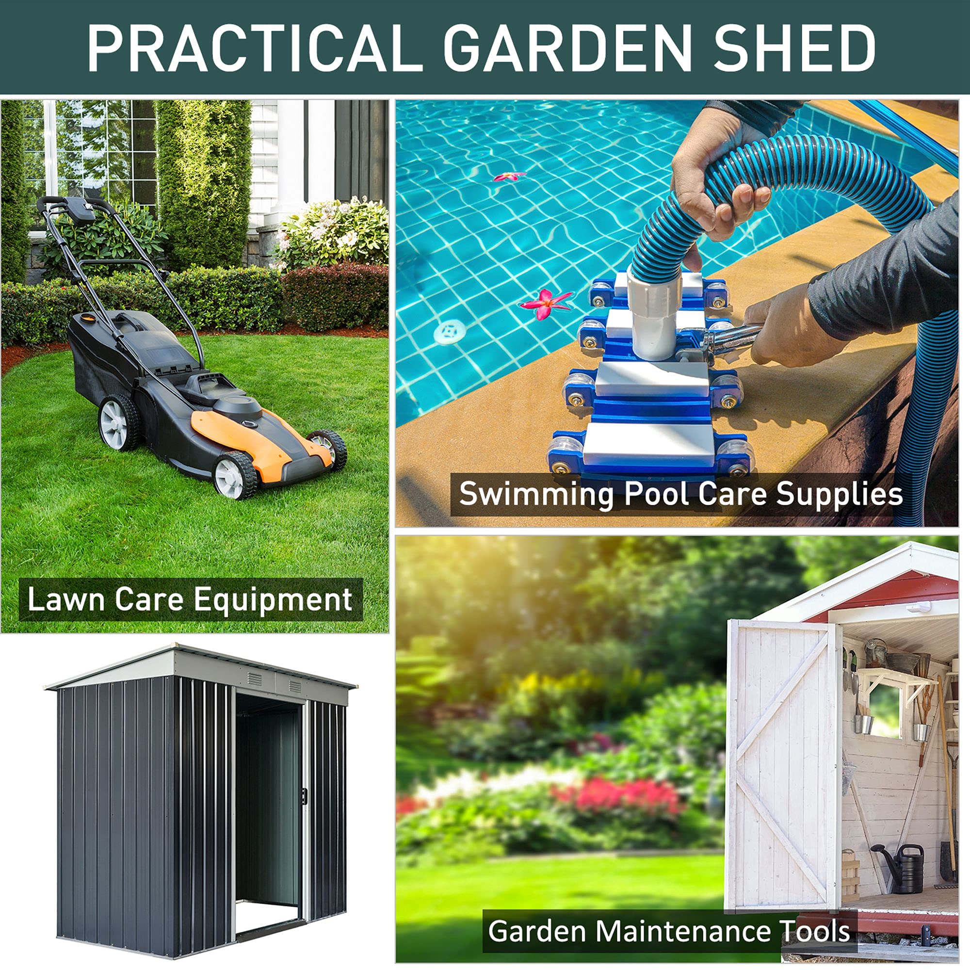 Outsunny 7' x 4' Metal Outdoor Storage Shed, Garden Tool Storage House Organizer with Sliding Doors, Lock and 2 Vents, for Backyard Patio Lawn, Gray
