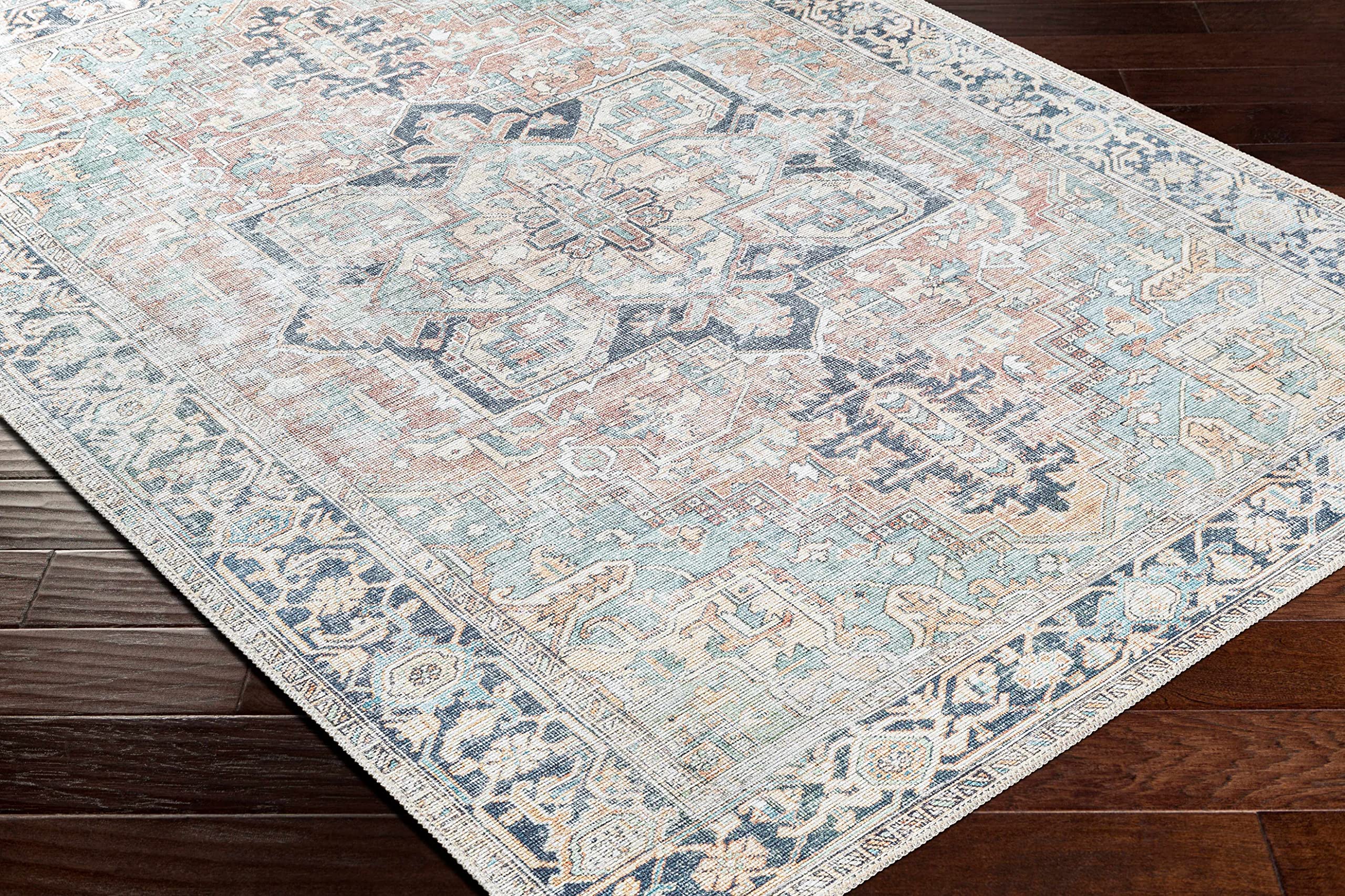 Hauteloom Nisa Living Room, Bedroom Machine Washable Area Rug - Traditional - Sage, Brick Red, Navy - 7'6" x 9'6"