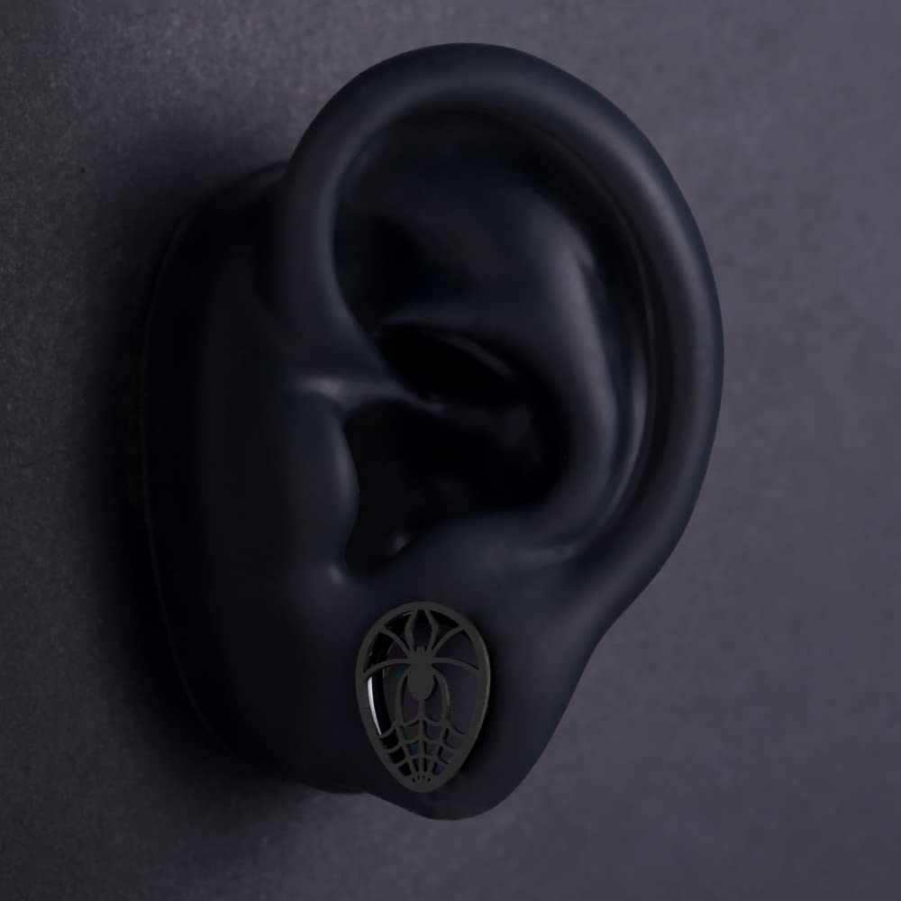 COOEAR Black Ear Gauges Earrings, Tear Drop Ear Tunnels, Spider Logo Ear Plugs, Stainless Steel Expander Stretchers.