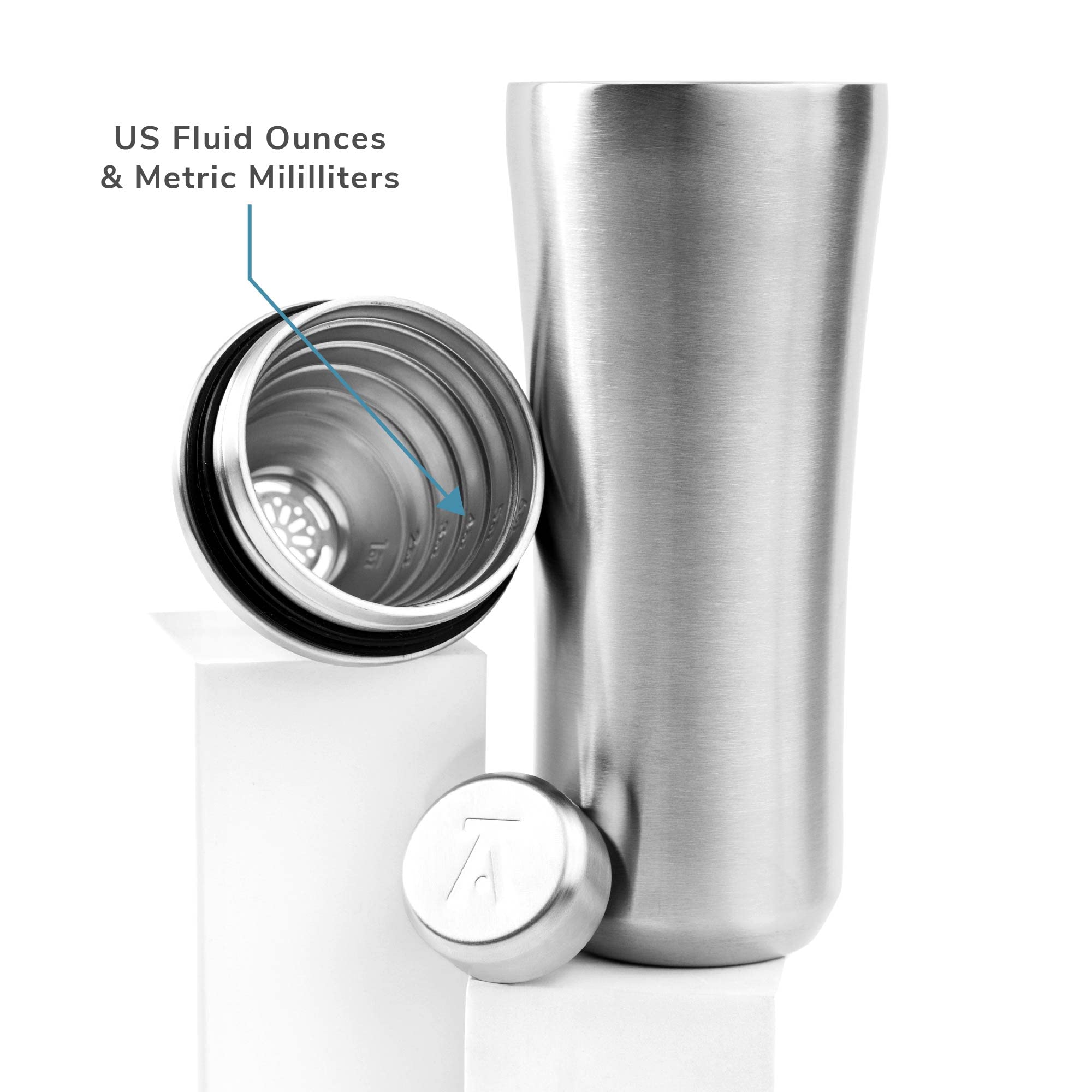 Elevated Craft Hybrid Cocktail Shaker + Hybrid Cocktail Glass - Home Bar Essential Bundle - Premium Vaccum Insulated Cocktail & Steel Base with Removable Glass Insert, Innovative Measuring System