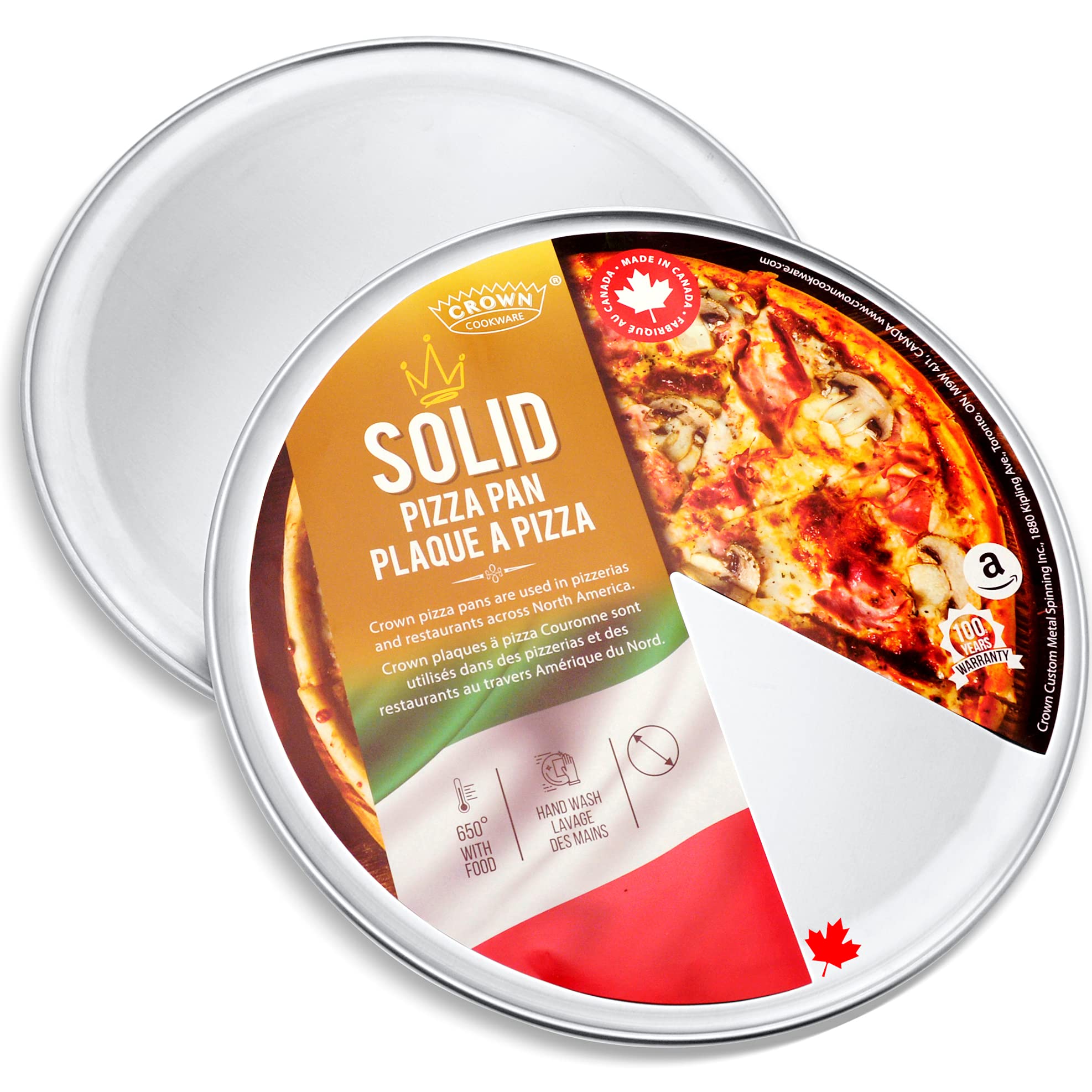 Crown Pizza Pans 14 inch, 2 Pack, Sturdy, Rust Free, Pure Aluminum, Made in Canada, 14" Pizza Plates