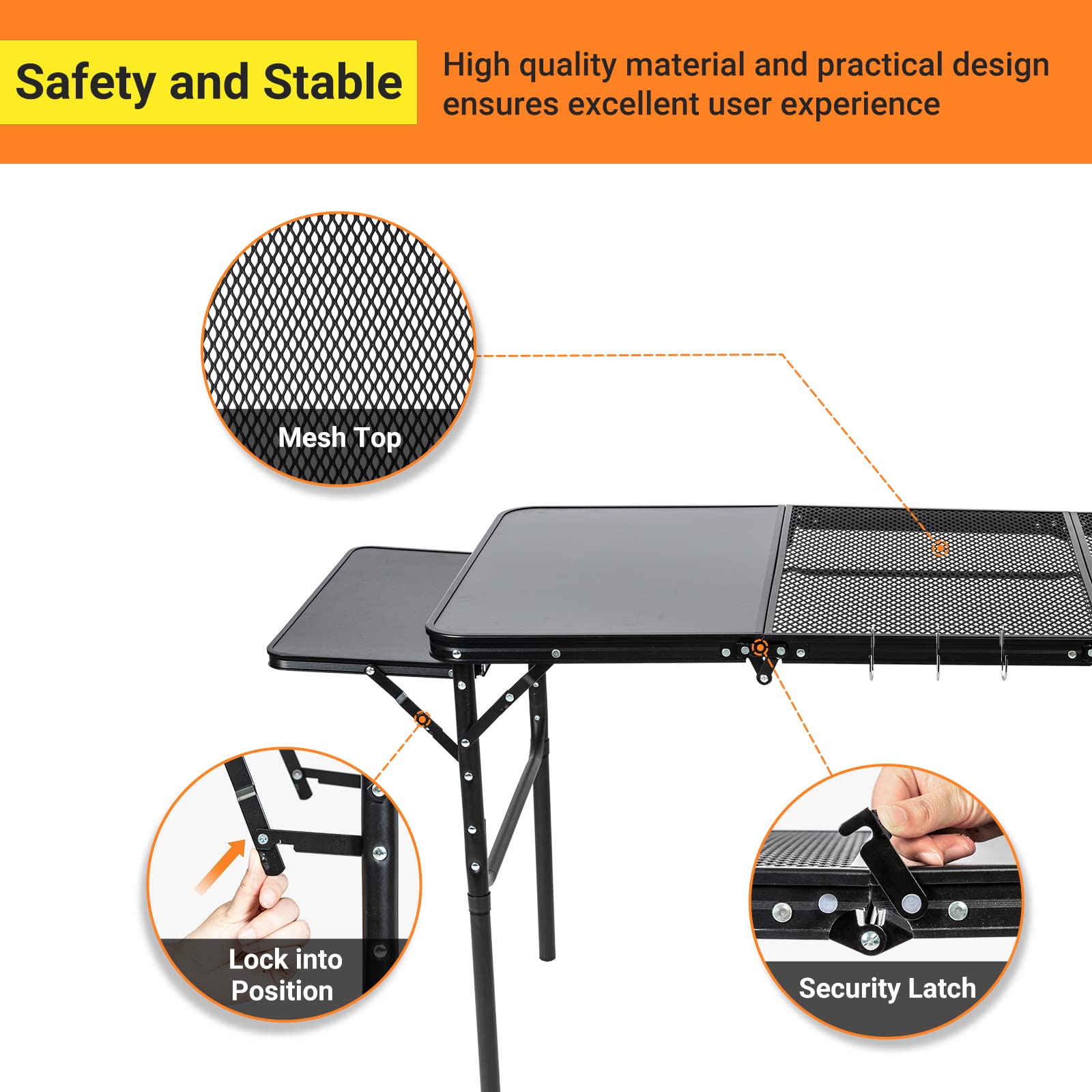 Coastrail Outdoor Camping Folding Grill Table Portable Lightweight Metal Grill Stand for Outdoor with Adjustable Height, 4 Feet, Black