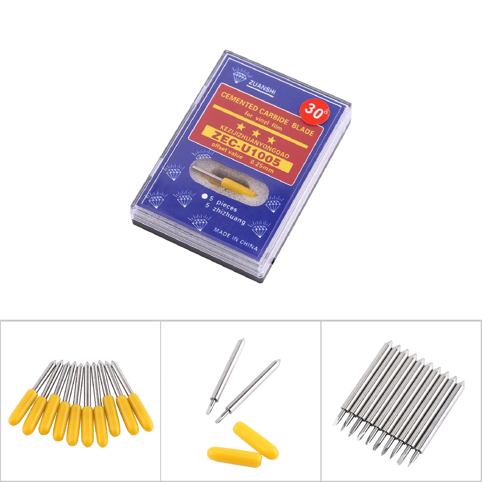 Cutter Blades 10pcs Precision Cutter Plotter Cutting Blades Cemented Carbide Blade Craft Cutter for Vinyl Cutting 30 deg 45 deg 60 deg(30°)