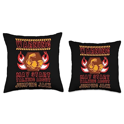 Witty Bodybuilding Exercise Healthy Lifting Jumping Jack Funny Workout Humor Gym Fitness Health Throw Pillow, 16x16, Multicolor