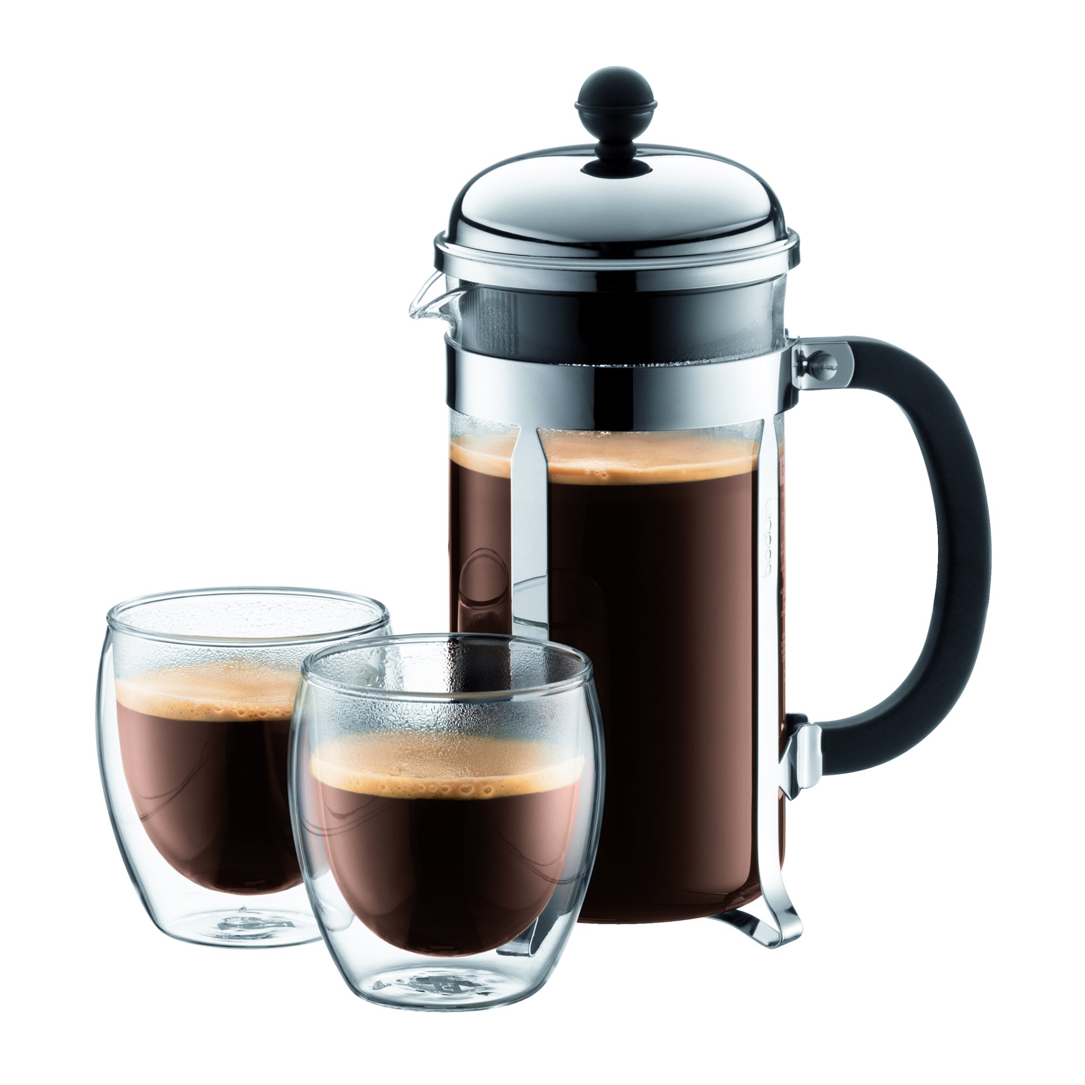 Bodum 34oz Chambord French Press Coffee Maker, High-Heat Borosilicate Glass, Brushed Stainless Steel β Made in Portugal