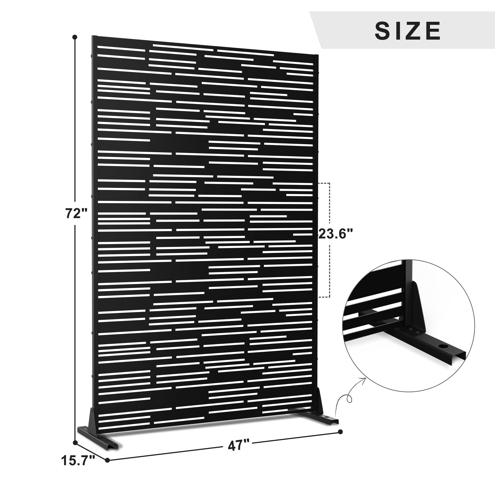 Elevens Metal Outdoor Privacy Screen, Freestanding Outdoor Divider Decorative Privacy Fence Screen,Outdoor Decorative Privacy Screens & Panels, 72" H×47" W (Black-Lines)