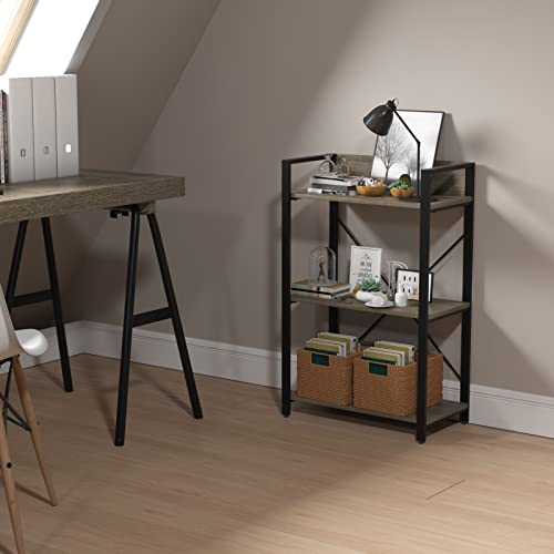 FSSunit Bookcase 3-Tier Industrial Bookshelf Open Wood Shelving Unit with Metal Frame for Living Room