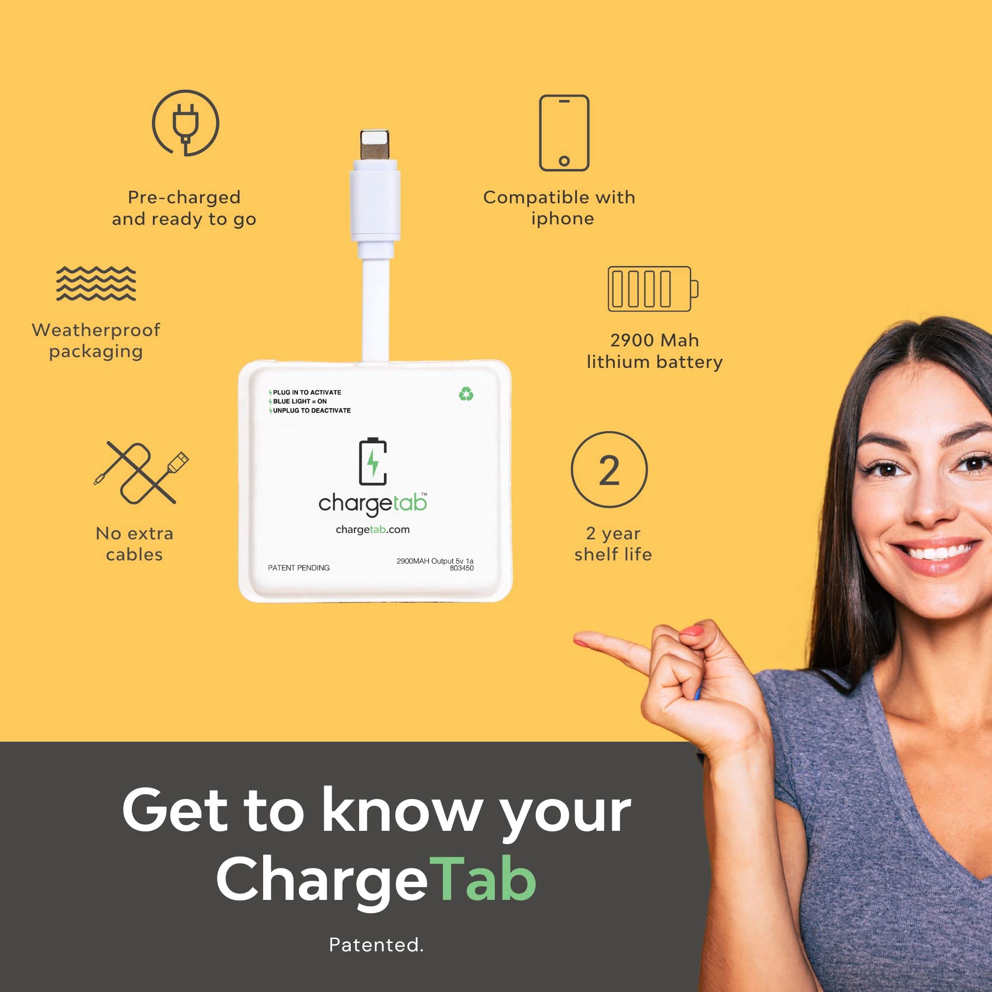 ChargeTab New V4 Emergency Portable Cell Phone Power, iPhone Compatible Lightning Charger, Pre-Charged Battery Pack with 2 Year Shelf Life (2900mAh Each) (6 Pack)