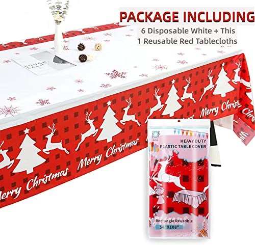 FTASDRAXS 6 Paper Tablecloths for Rectangle Tables - 54" x 108" Disposable White Table Covers, 3-Ply Paper & Plastic Waterproof