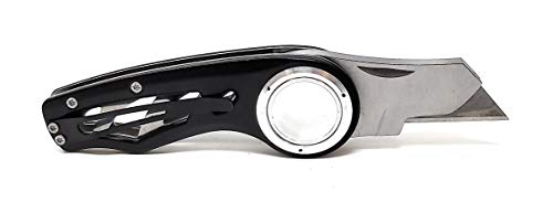 Excel Blades Revo Folding Pocket Utility Knife - Aluminum Body Heavy Duty Box Cutter with Holster, Anti-Slip Finger Loop Design Grip, Quick Change Blades and 3 Lock Positions Design, Black