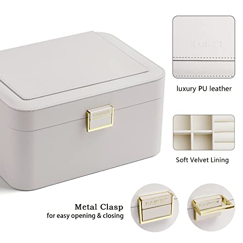 KAMIER Jewelry Organizer,2 Layer Jewelry Organizer Box for Earrings Bracelets Rings Necklaces,Luxury Leather & Soft Velvet Lined,Gift Box Packaging,Gray