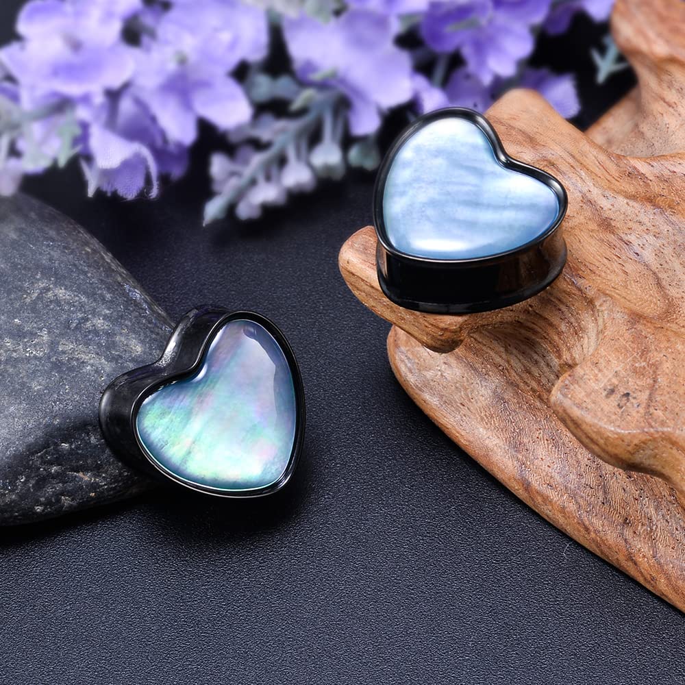 COOEAR Stainless Steel Ear Gauges Water Drop Heart Shape Tunnel Plugs Flared Expander Stretchers 0g(8mm)-1"(25mm).