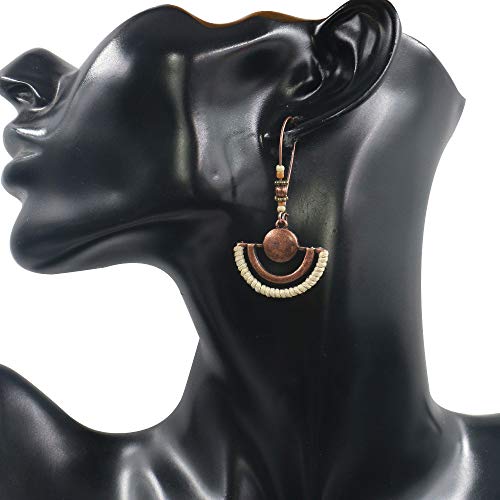 Lightweight Handmade Weave Boho Bohemian Fan Shape Earrings for Women Geometric Dangle Drop Hollow Half Round African Tribal Ethnic Jewelry (Copper)