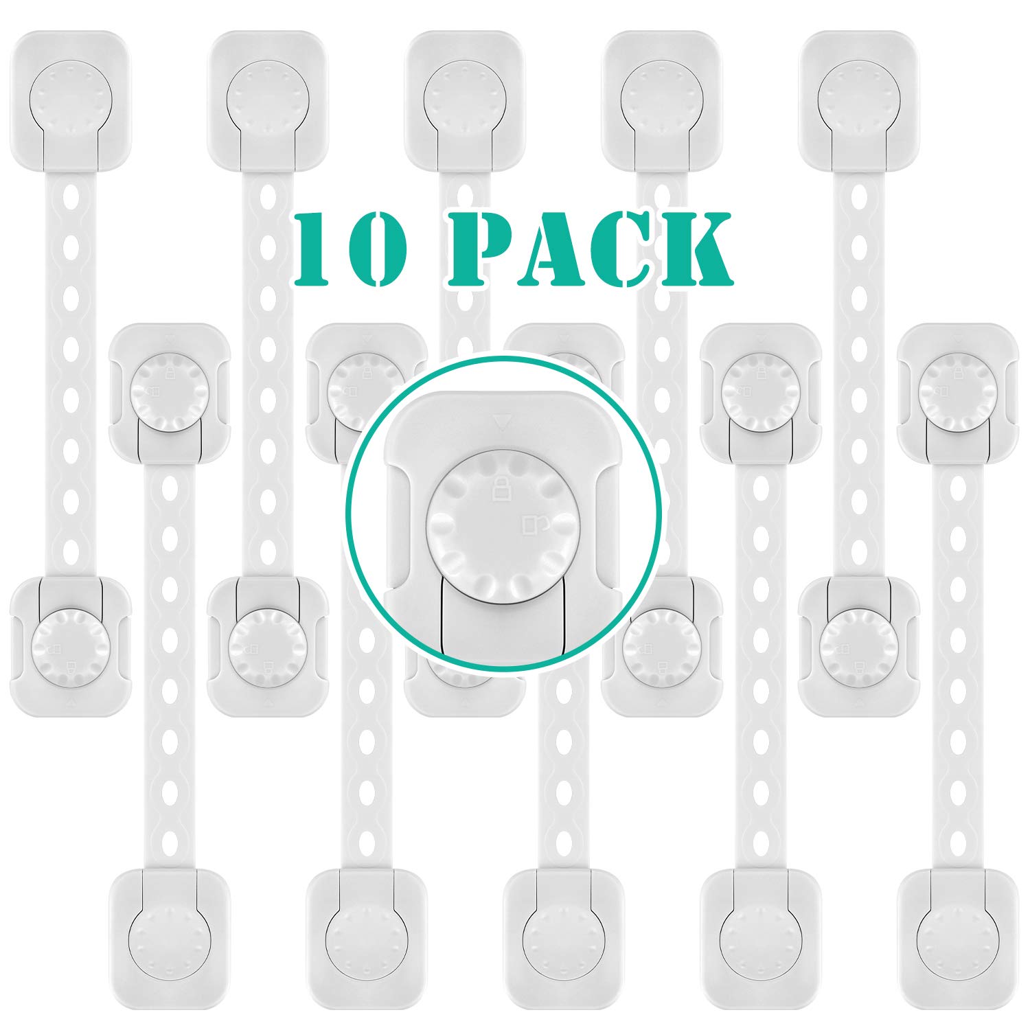 Cabinet Locks (10 Pack) Child Proof Cabinet Locks Upgraded Double Lock System Hard for Kid to Open Drawer Locks Child Safety Adjustable Refrigerator Lock for Cabinet, Drawer, Fridge No Drilling Needed