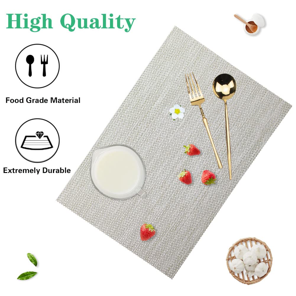 Blibalaskr Placemats, Table Mats Set of 4, Heat Resistant Place Mats, Non Slip Washable Placemat, Easy Clean Place Mat for Kitchen Table Outdoor Indoor Decoration (4 piece set, Gold Green)