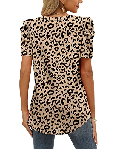 Oversized T Shirts for Women Leopard Print Tops V Neck Short Sleeve Shirts Loose Fit L
