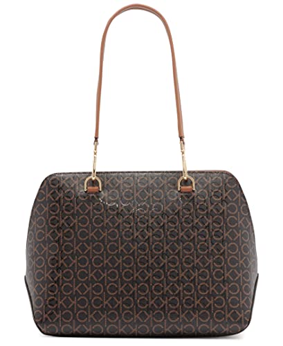 Calvin Klein Lucy Triple Compartment Tote, Brown/Khaki/Caramel Embossed