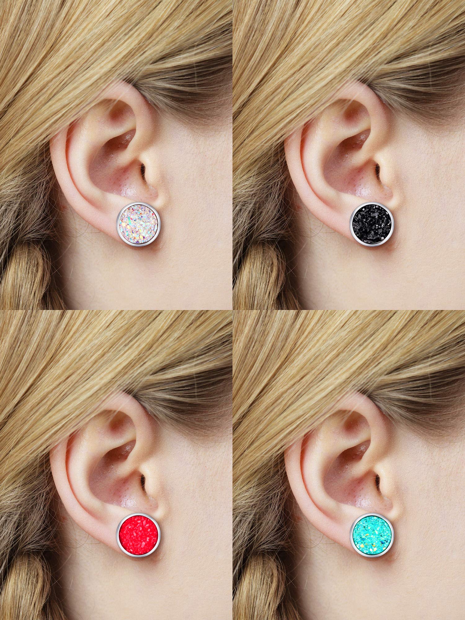 Boao 15 Pairs Druzy Stud Bulk Earrings Set Stainless Steel Round post Earrings Bohemian Pierced Earrings Jewelry for Women (8.0 Millimeters)