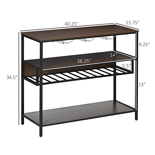 HOMCOM Industrial Wine Rack with 11-Bottles Holder, Free Standing Wine Shelf with Glass Holders for Home Bar, Kitchen, Dark Brown