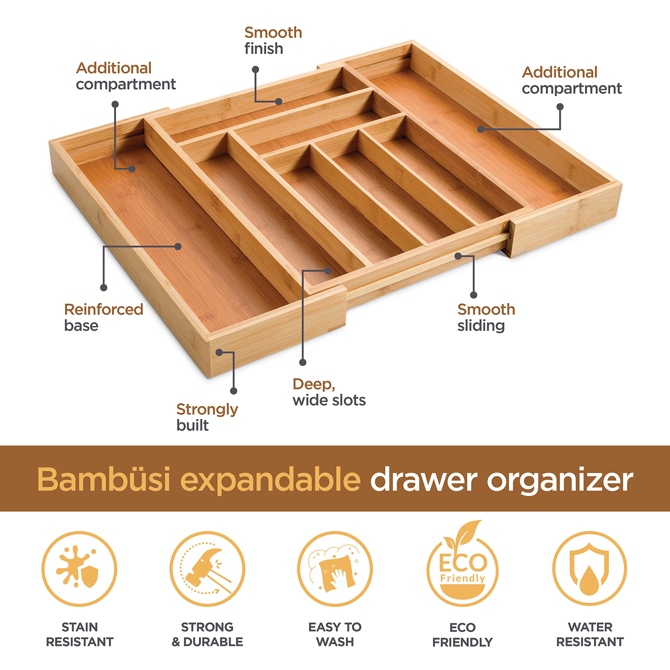 Collapsible Dish Drying Rack and Expandable Bamboo Silverware Organizer