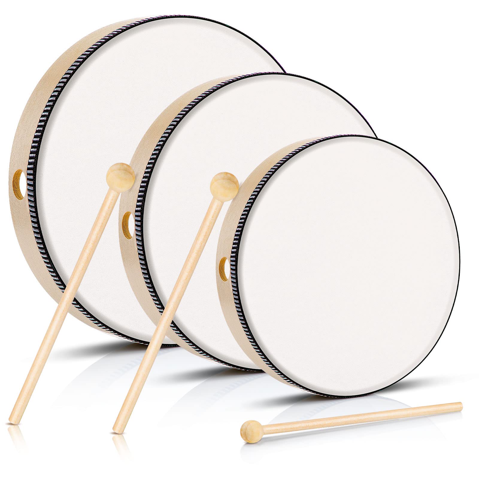 Yeshone Hand Drum Percussion Wood Frame Drum with Drum Stick 10 Inch 8 Inch 6 Inch Drums Musical Instruments for Adults Drums Beginners Adults for Home Party Supplies(Wood Color)