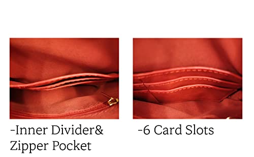 Wristlet Cellphone Purse, Lightweight Wallet for Women, Vegan Leather Clutch with Ring by Calin Collection (Red_Quilted)